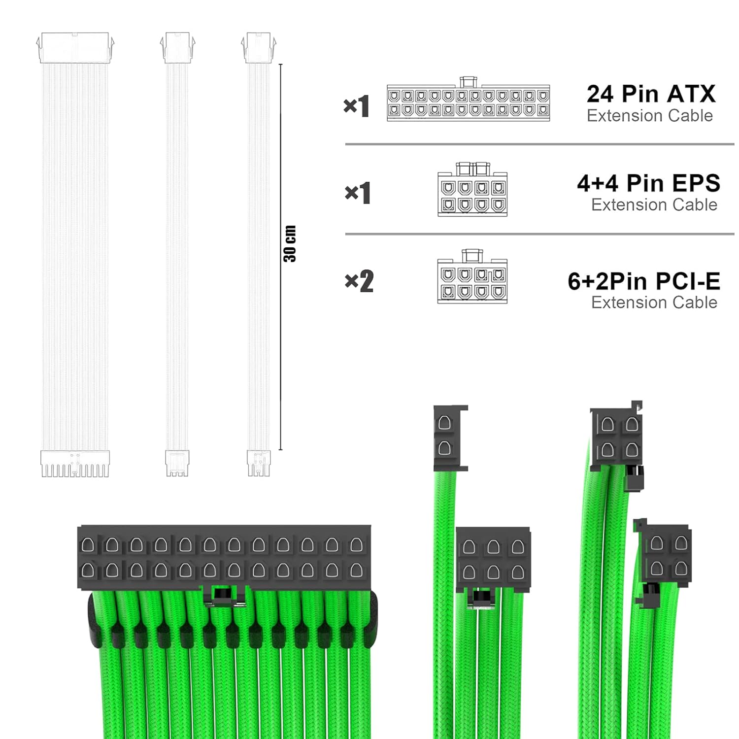 PSU Cable Extension Kit with Two Sets of Cable Combs 1x24Pin/1x8Pin(4+4 ...