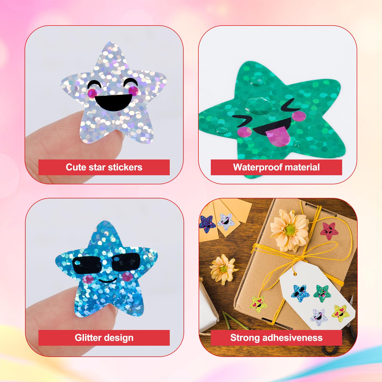 500pcs Glitter Smiling Star Stickers, 1 Inch Sparkly Star Sticker Roll ...