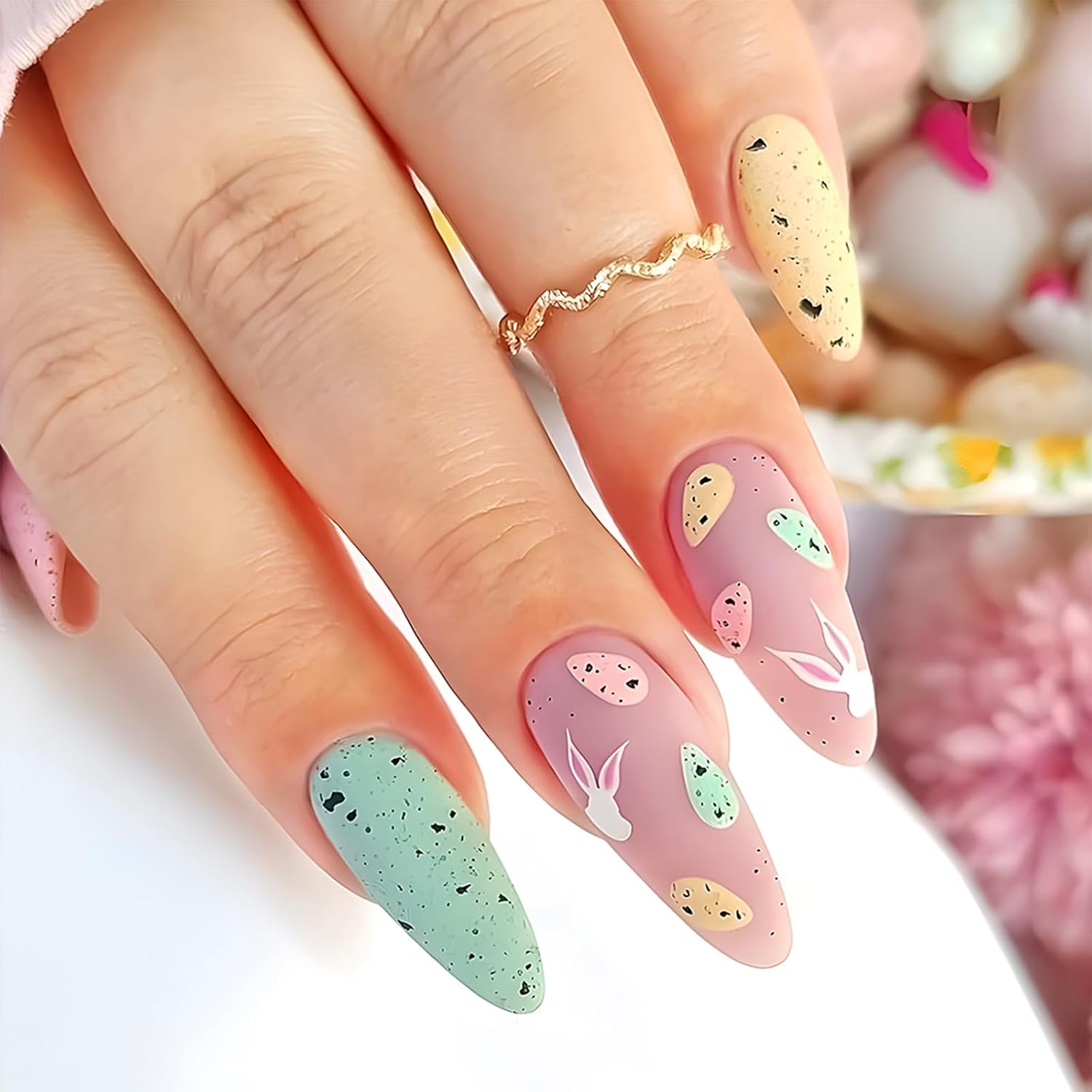 Amazon.com: Easter Almond Press on Nails Medium Matte False Nail Kits ...