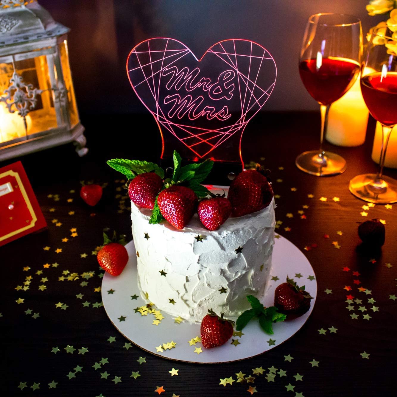 Amazon.com: Light Cake Topper Decor Heart / Wedding Light Up Cake ...