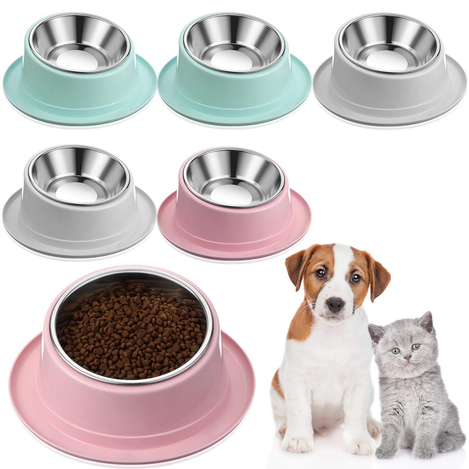 6 Pcs Tilted Angle Pet Food Bowl, 15° Slanted Cat Food Bowls Stainless ...