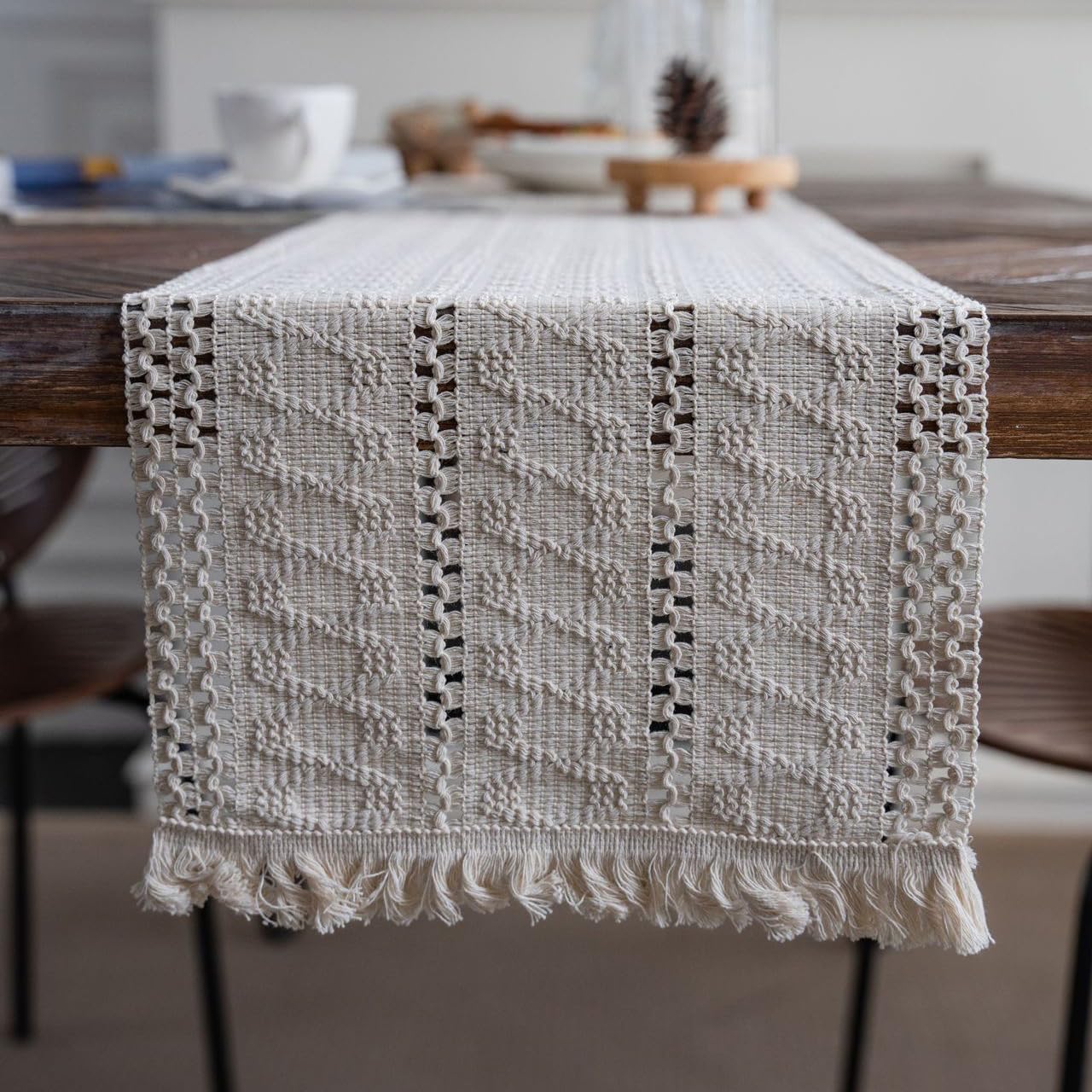 Amazon.com: ZAIIVE Geometric Patterned Table Runner with Tassels ...