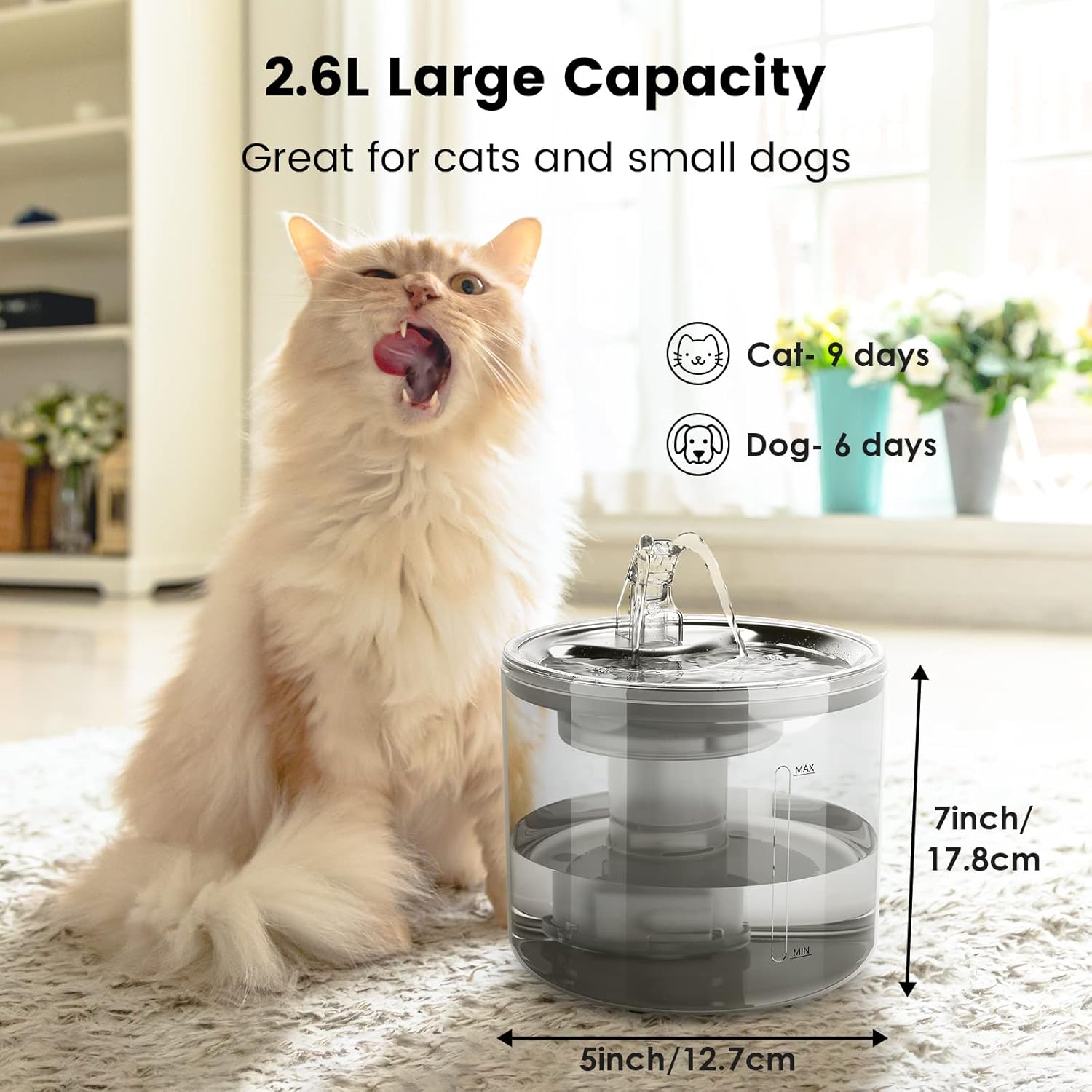 MOVAFEE Cat Water Fountain, 2.6L88oz Capacity Automatic Cat Fountains ...