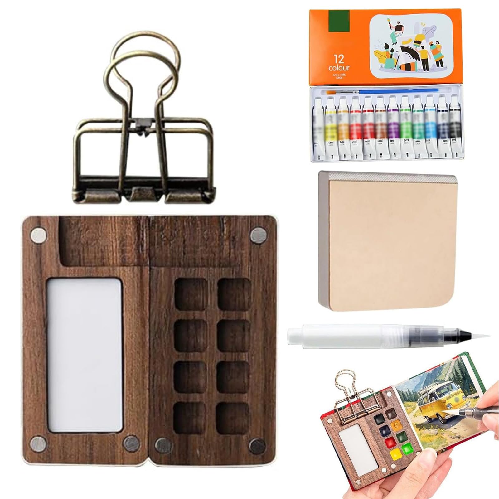 Travel Paint Palette, Pocket Artist Watercolour Travel Set with Binder ...
