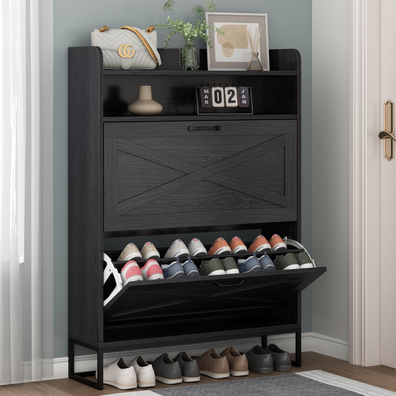 Amazon.com: HANLIVES Slim Shoe Cabinet for Entryway,Narrow Shoe Storage ...