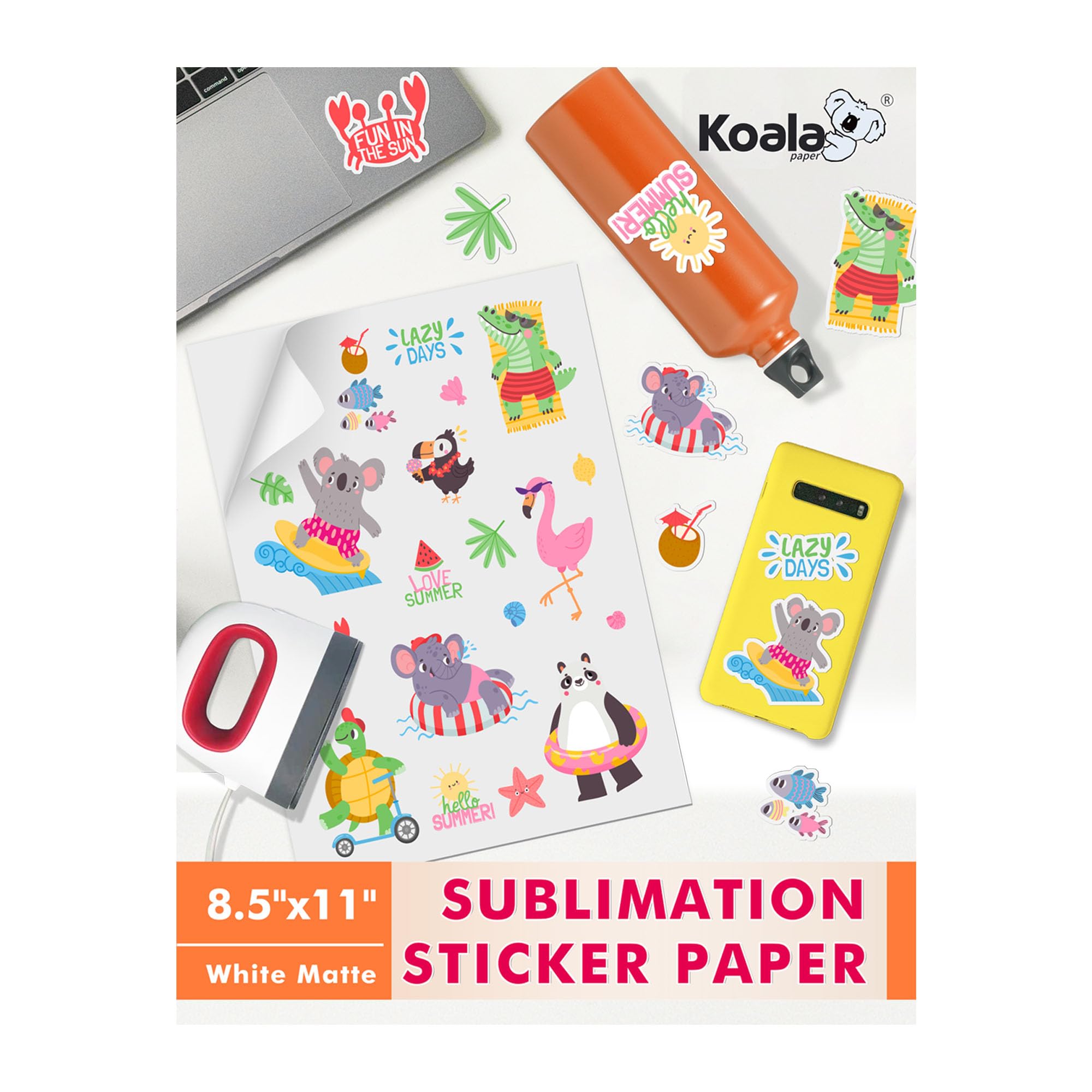 Amazon.com: Koala Sublimation Sticker Paper Matte White Waterproof ...