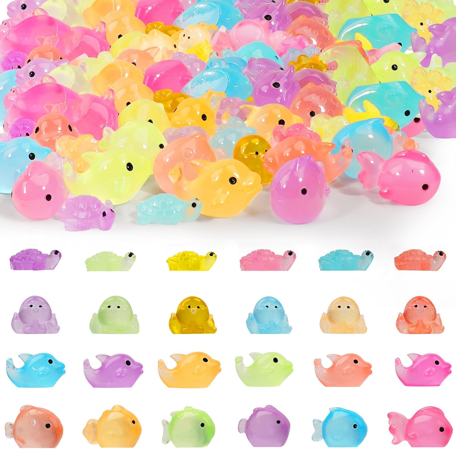 Amazon.com: Lugailly Mini Resin Ocean Animals to Hide 72 PCS Luminous ...