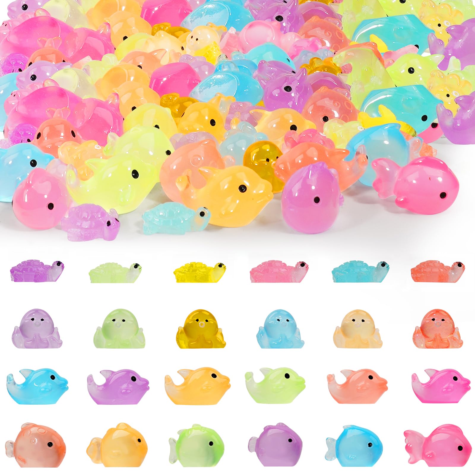 Amazon.com: Mini Resin Ocean Animals Figures to Hide 72 PCS Luminous ...