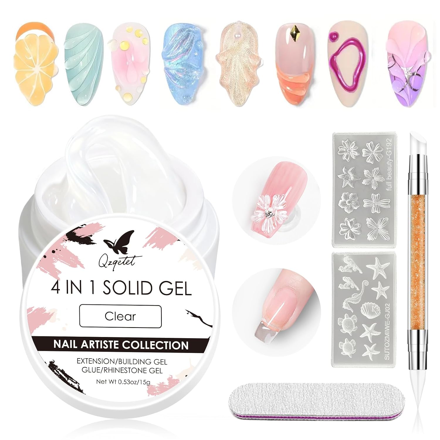 Qzqetet Solid Builder Gel for Nails, UV LED Soak Off, 15g Clear Non ...