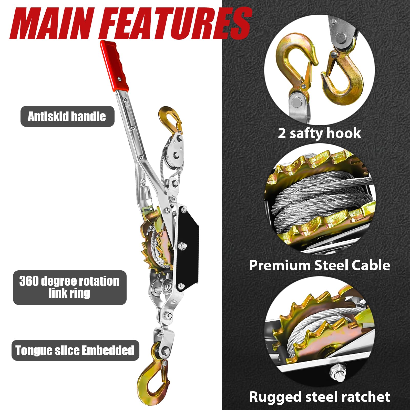 SENKEYFE Come Along Winch Heavy Duty, 2T Come Along Pulling Tool 2 ...