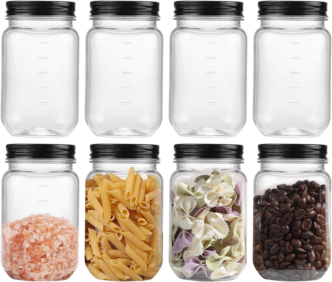 Amazon.com: novelinks 16 oz Plastic Jars with Black Lids – 8 Pack Clear ...