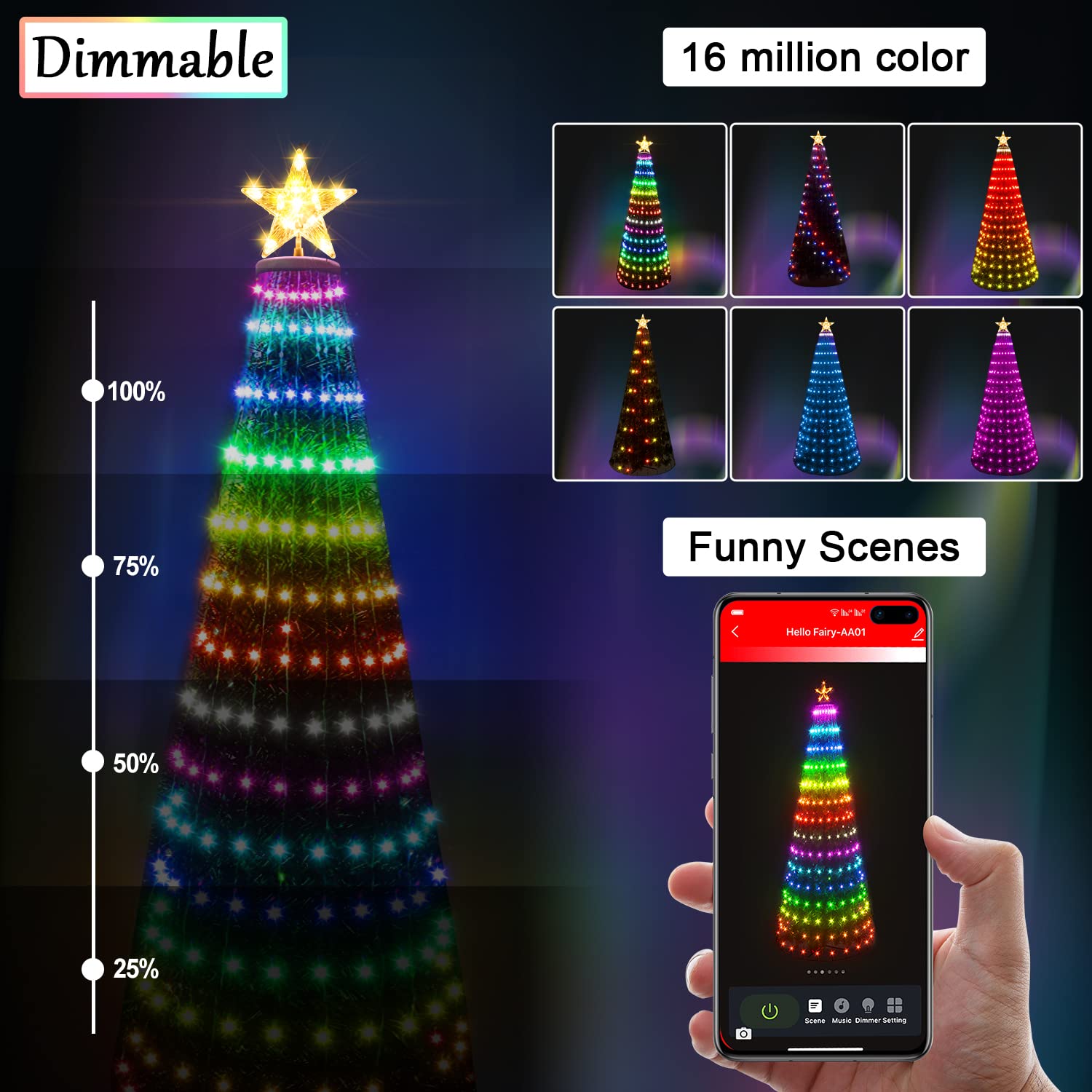 6FT 314 LED Christmas Tree Lights with Star Topper, Bluetooth APP ...