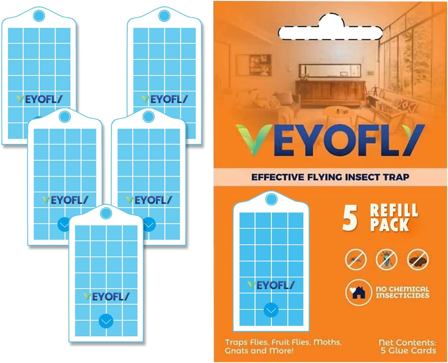 VEYOFLY Refill Flying Insect Trap, Glue Board Insect Catcher, Indoor ...