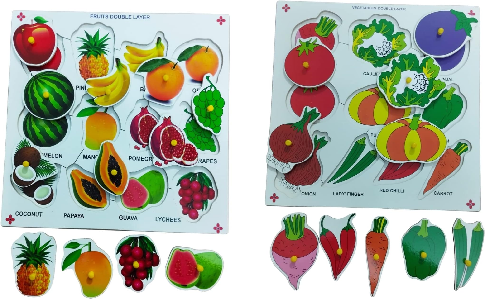 DgCrayons Wooden Combo Fruits & Vegetable Inside Picture Matching Knobs ...