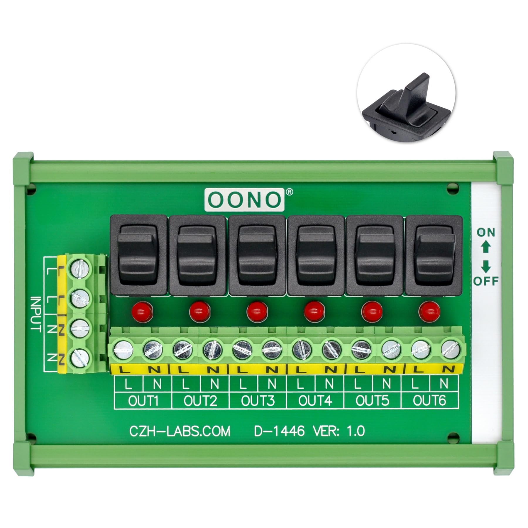 Snapklik.com : DIN Rail Mount 6 Channel Paddle Switch AC 115V 230V Power Distribution Strip Module