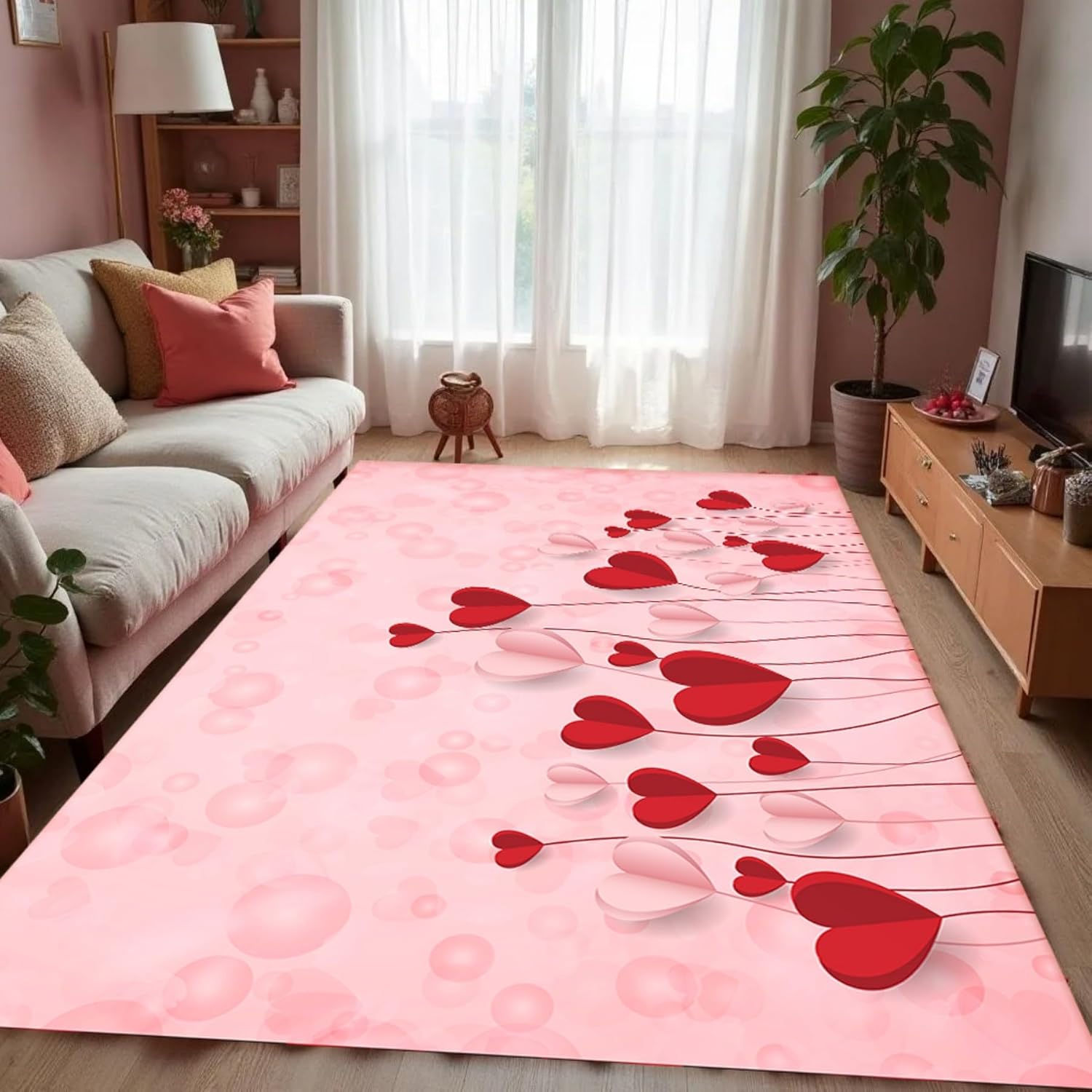Amazon.com: Fouiunler Love Heart Area Rug 5x8ft Pink Red Heart Rug,Anti ...