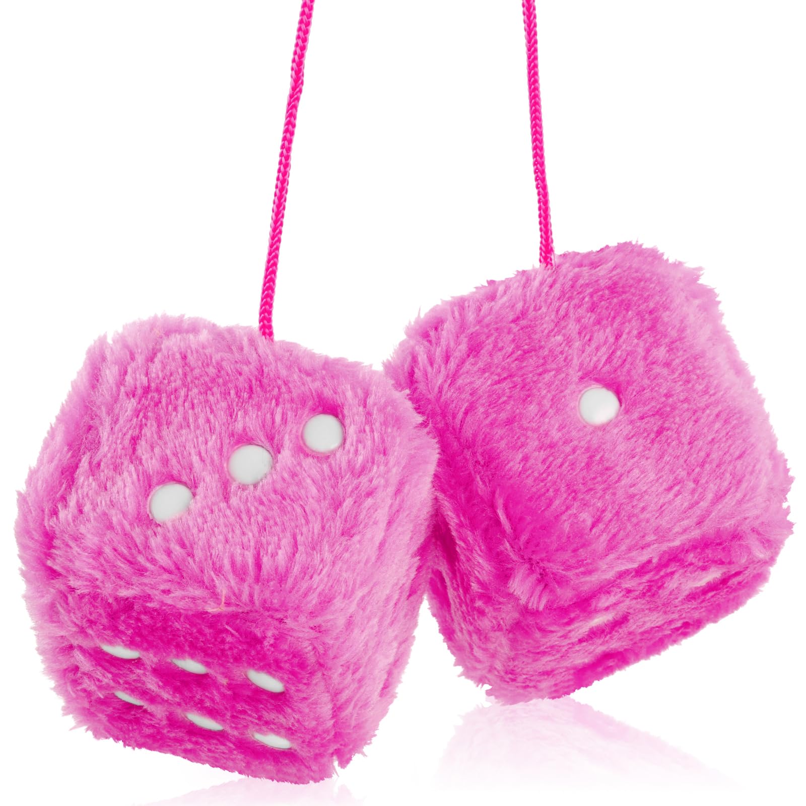 5 x Brand New Pink Fluffy Dice for Car, Pair of 3 Retro Square Fuzzy D ...