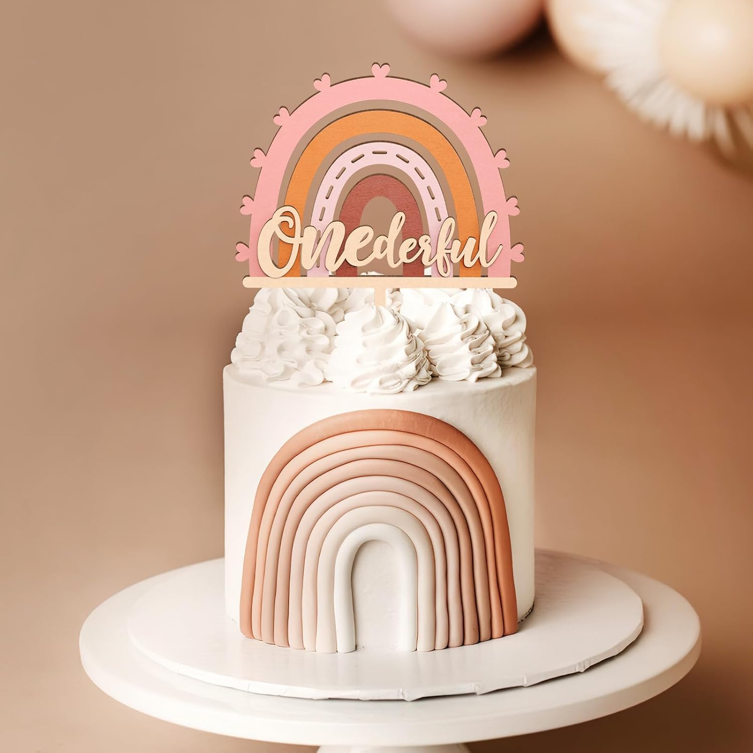 Amazon.com: Huray Rayho Boho Rainbow One Cake Topper Onederful Wooden ...