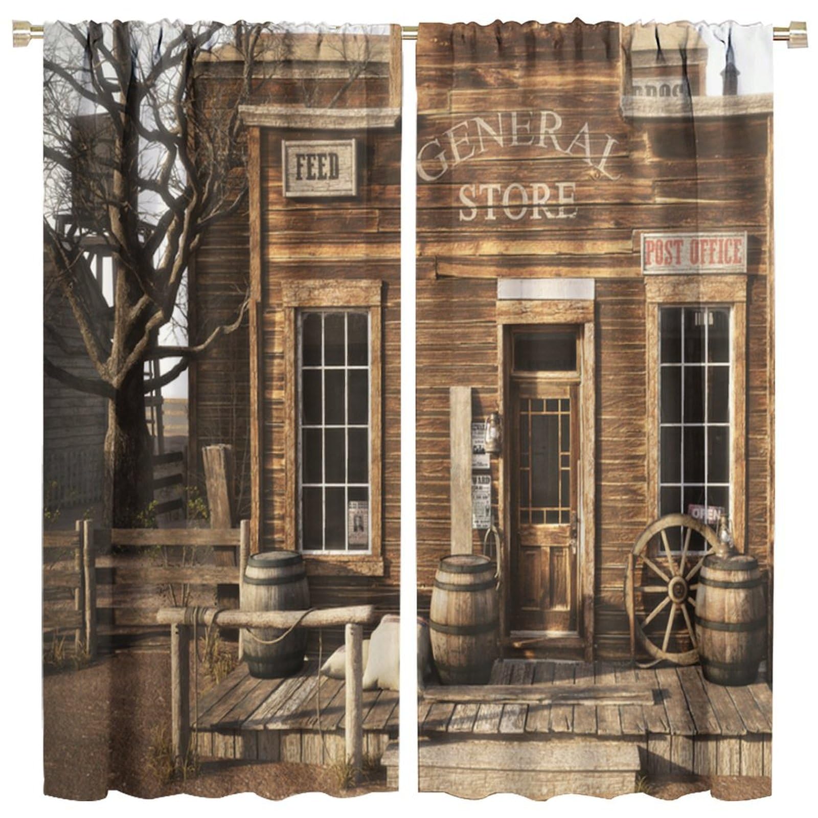 Amazon.com: Vintage Rustic Western Town Curtains, Cowboy Theme Wild ...