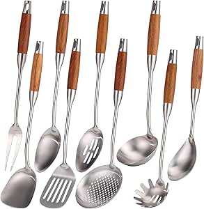 Amazon.com: 18/10 Stainless Steel Kitchen Utensils Set with Wooden ...