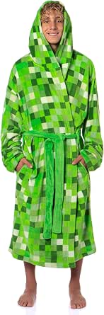 Bioworld Minecraft Men's Pixelated Creeper Soft Fleece Hooded Dressing ...