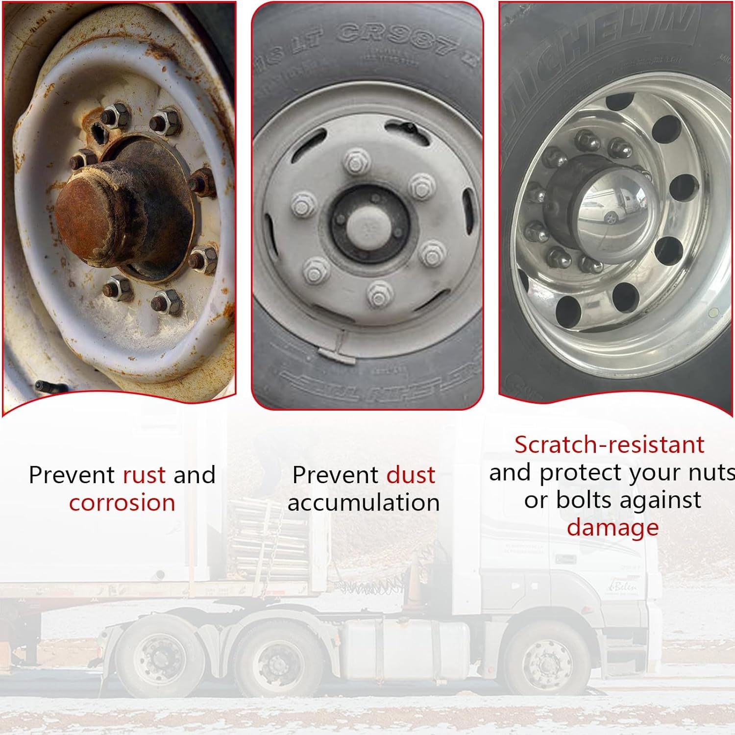 Snapklik.com : TECTRUC 33mm X 3 1/2"" Lug Covers Push-on Chrome ABS ...