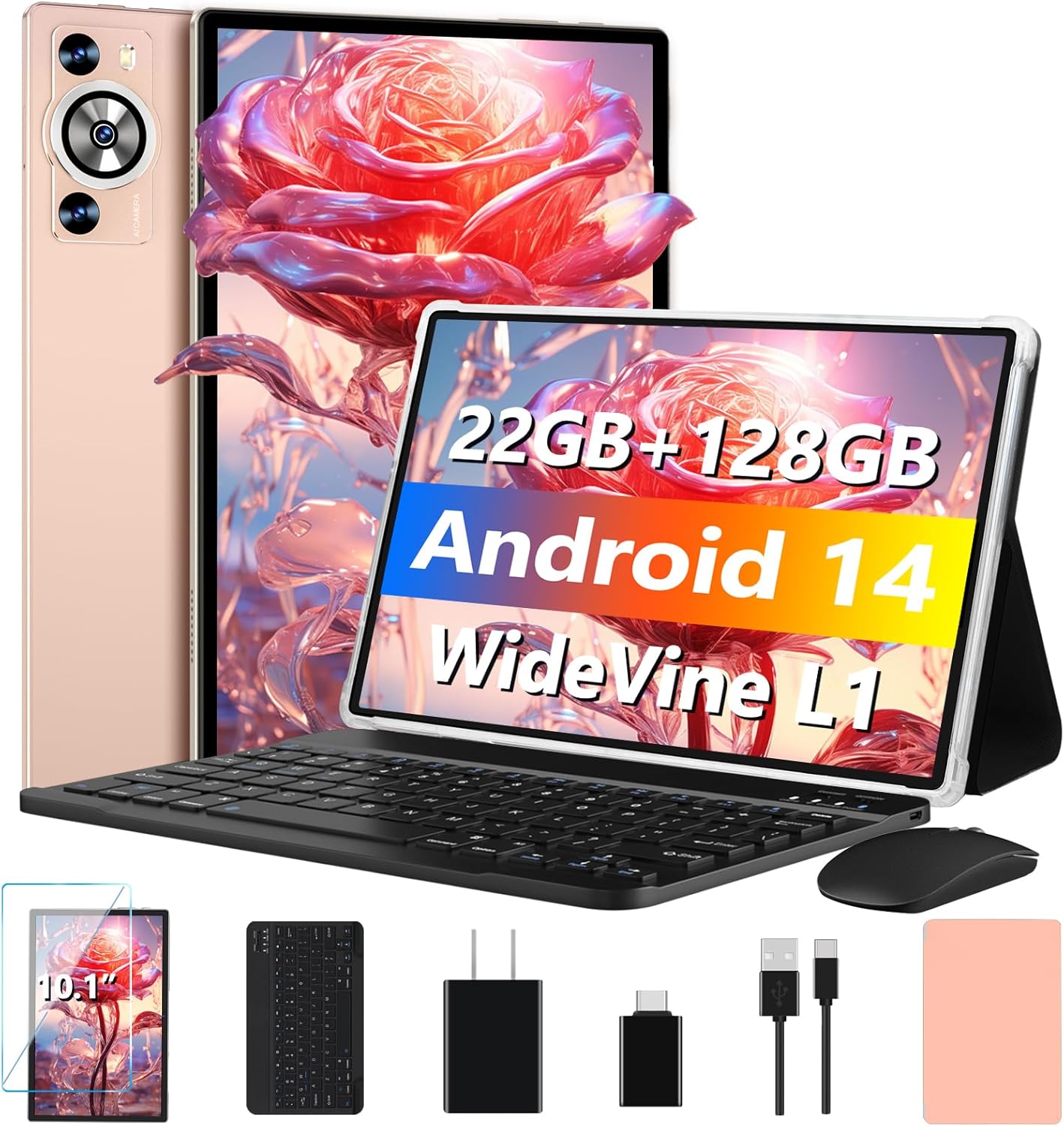 DEERTiME Android 14 Tablet 10.1 Inch 8000mAh Battery Tablets with 22GB RAM 128GB ROM 1TB Expand ...