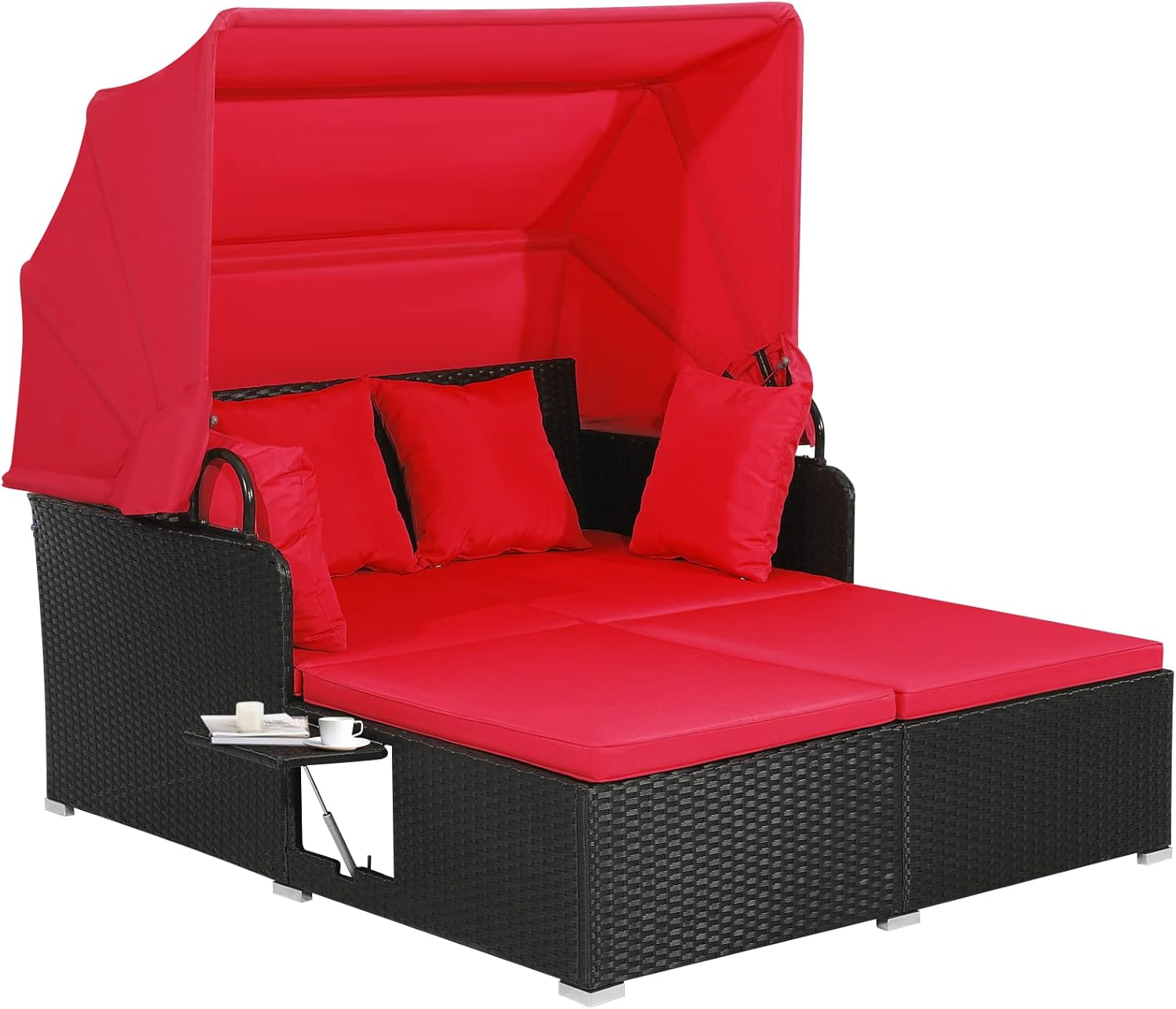 Amazon.com : Tangkula Patio Rattan Daybed, Patiojoy Wicker Daybed ...