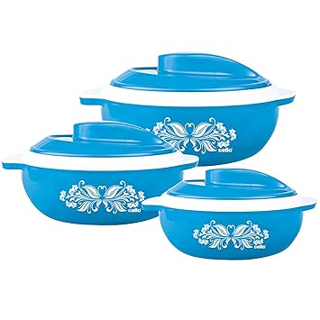 Buy Cello Hot Serve Insulated Inner Steel Casserole Set of 3, Blue ...