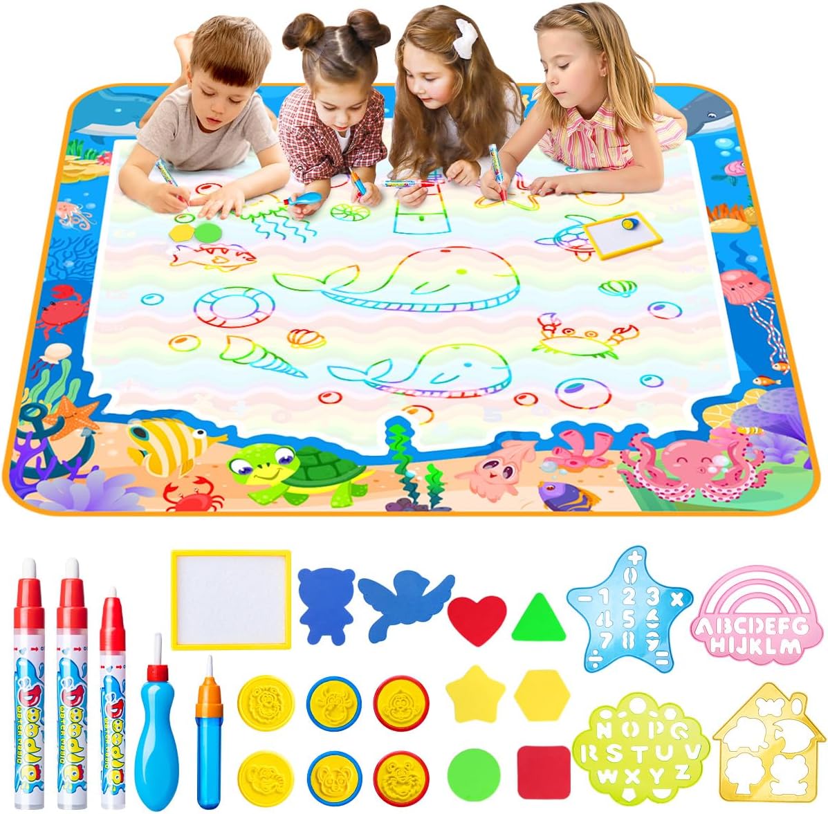 MELAND Water Doodle Mat, 105 * 100 CM Large Aqua Drawing Mat with Water ...