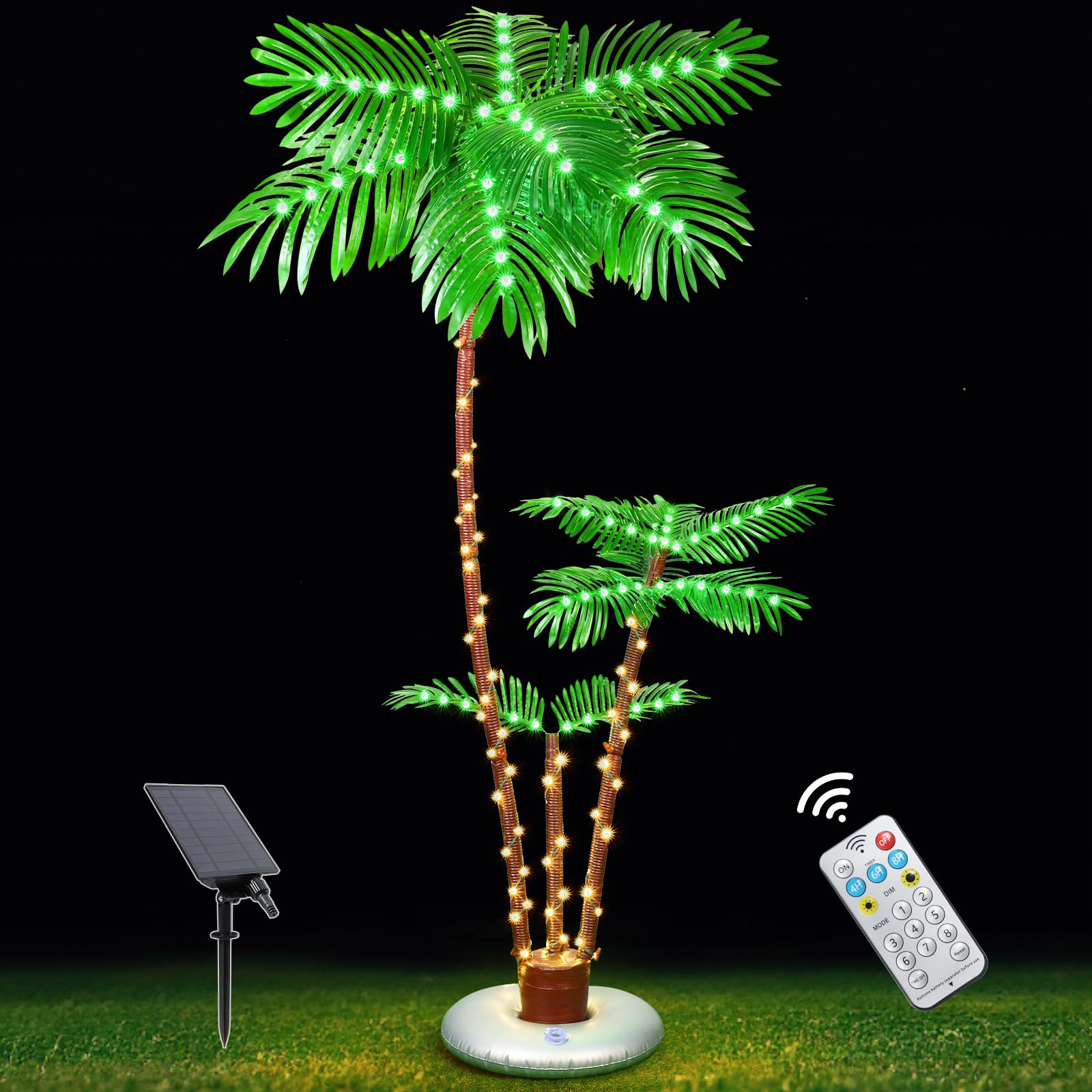 OUSHENG Solar Lighted Palm Tree for Outside Patio, 6' 3 Trunks Outdoor ...