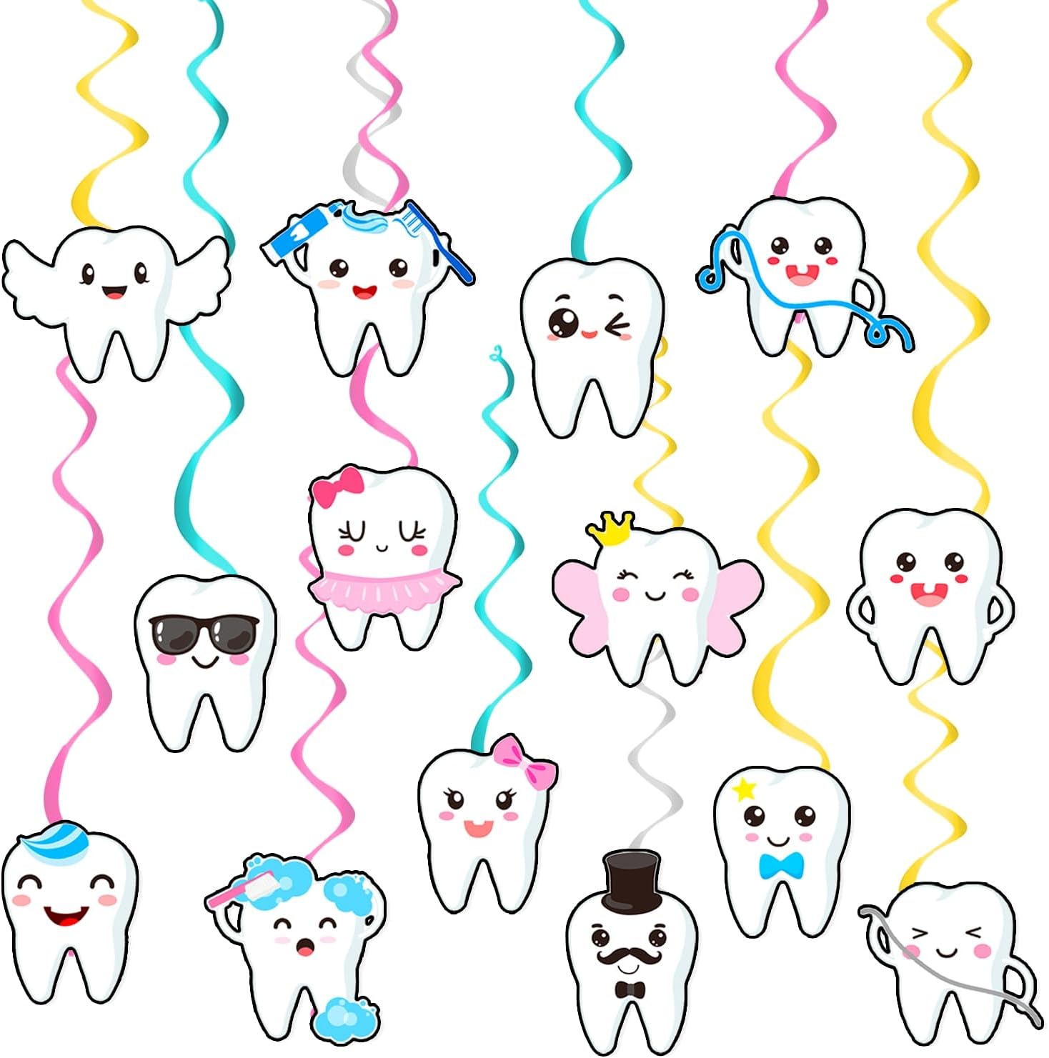 Amazon.com: Tooth Party Hanging Swirls First Tooth Party Decoration ...