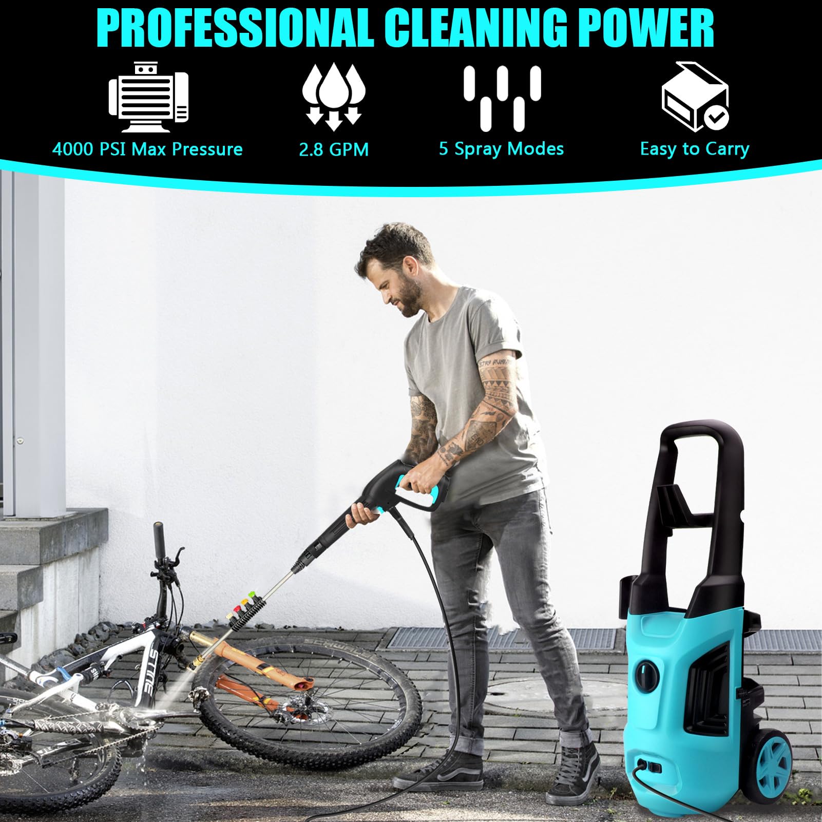 POOPLE Electric Pressure Washer - 4000PSI Max 2.8 GPM Power Washers ...