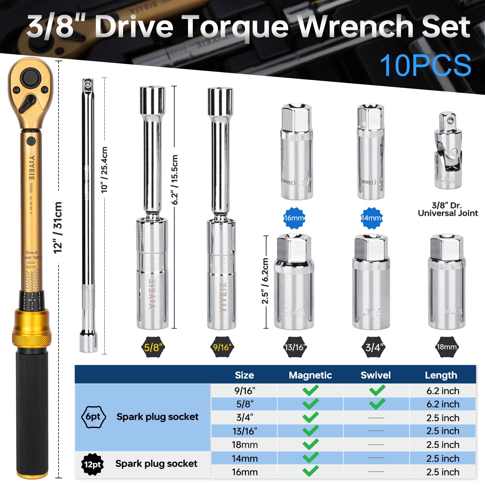 Spark Plug Torque Wrench HARDEN 10 110N.m 3/8" Torque Wrench Set