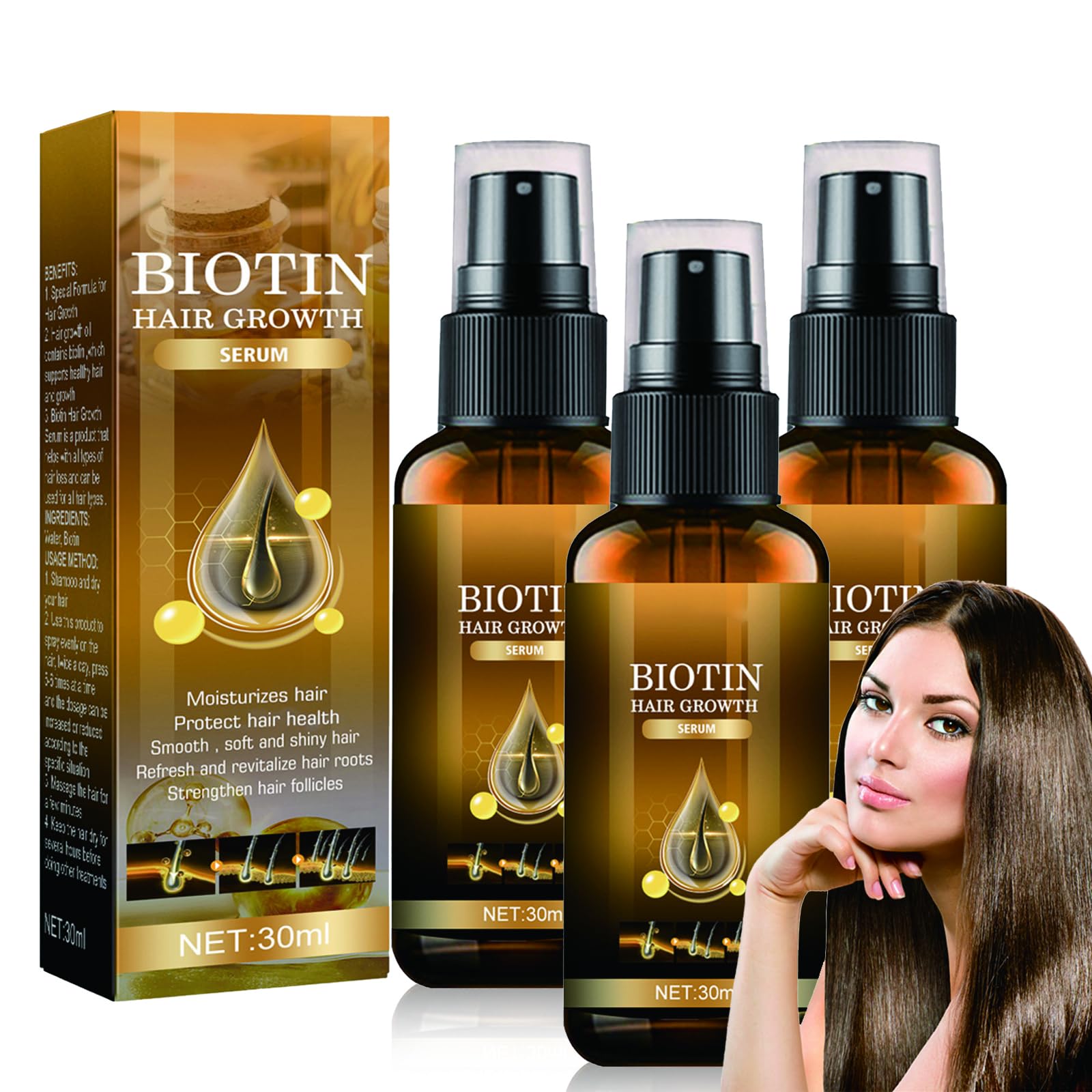 Spray de Croissance des Cheveux À La Biotine, Sérum Croissance Cheveux ...