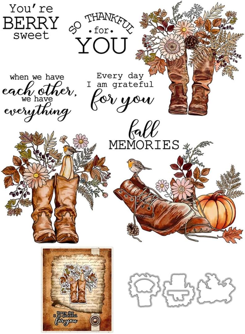 Amazon.com: Thanksgiving Day Boots Flowers Stamps and Cutting Dies for ...