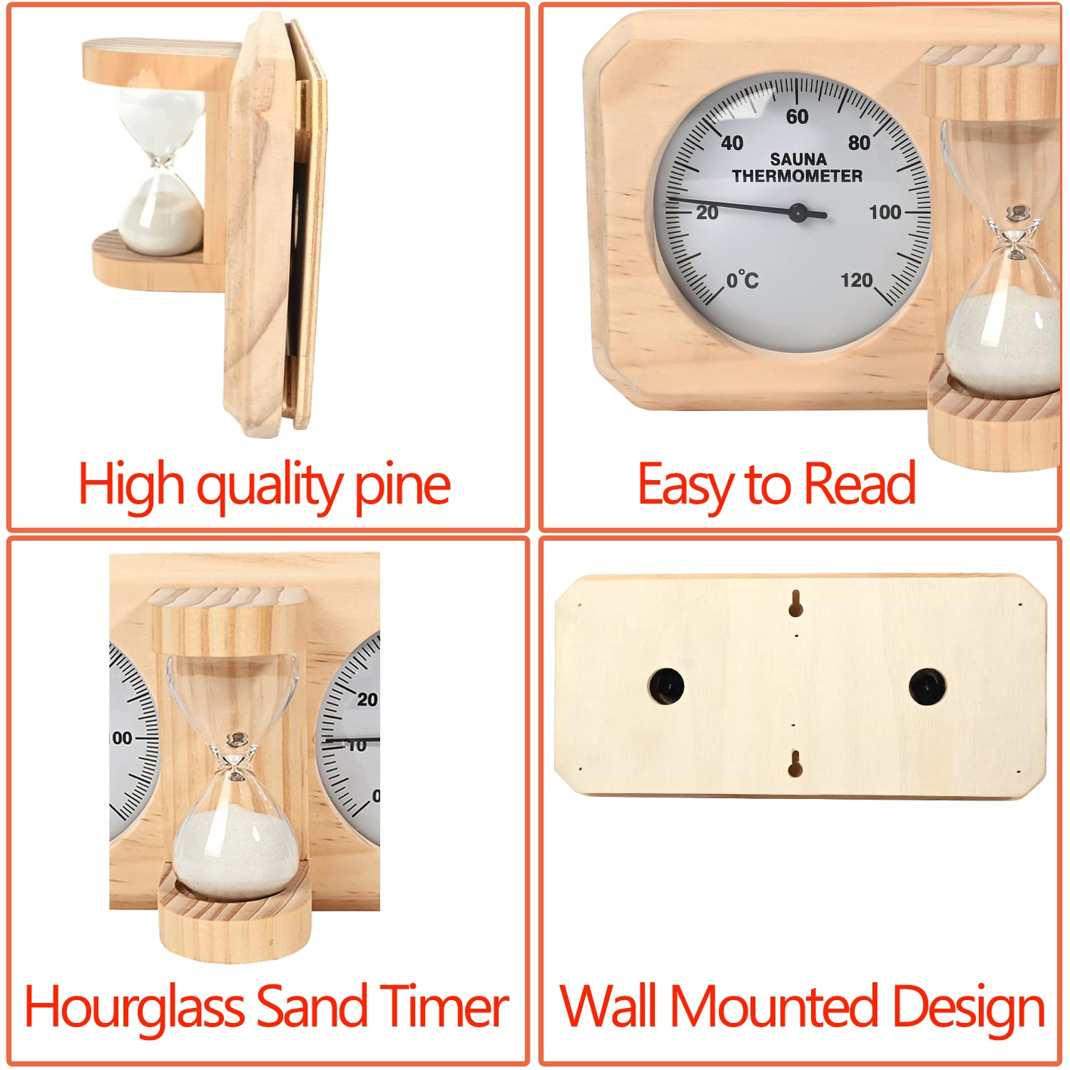 Snapklik.com : Ikare Sauna Thermometer And Hygrometer - 3 In 1 Wooden ...