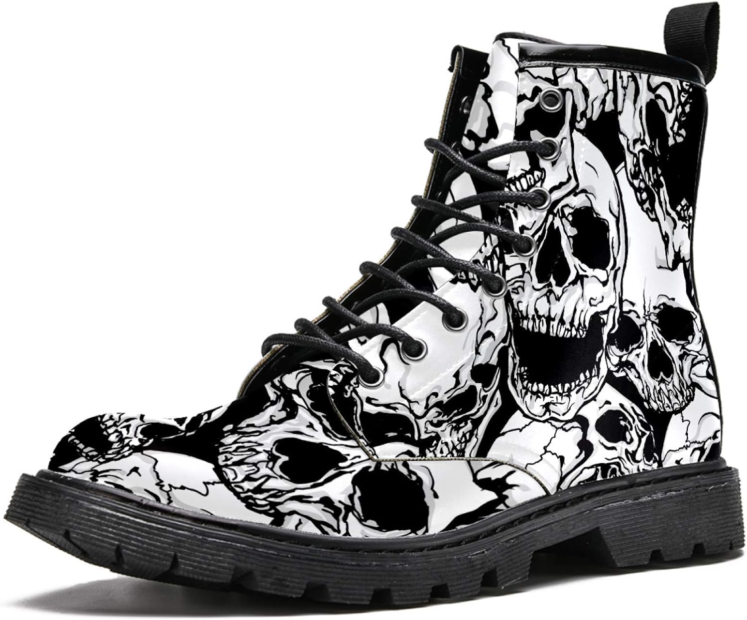 Amazon.com | Scary White Skull Women's Leather Boots 11 Girl Ankle ...