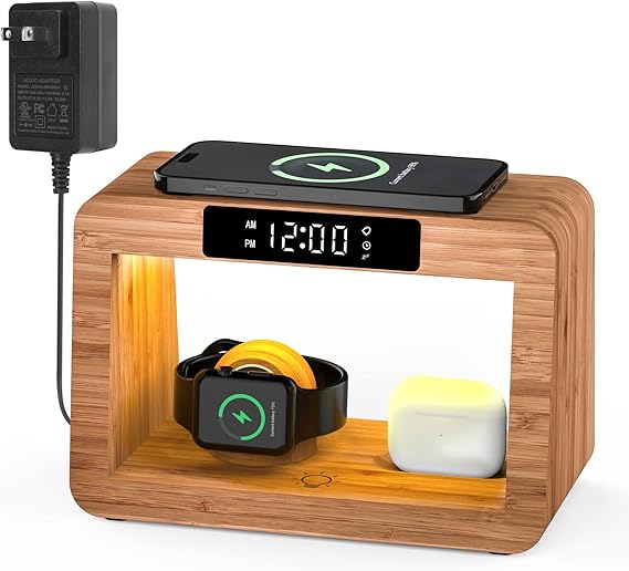Amazon.com: Bamboo Wireless Charging Station, Night Light with Digital ...