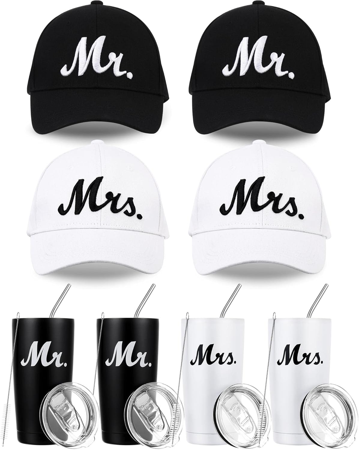 Amazon.com | 8 Pcs Mr and Mrs Tumbler Set and Baseball Caps Travel ...