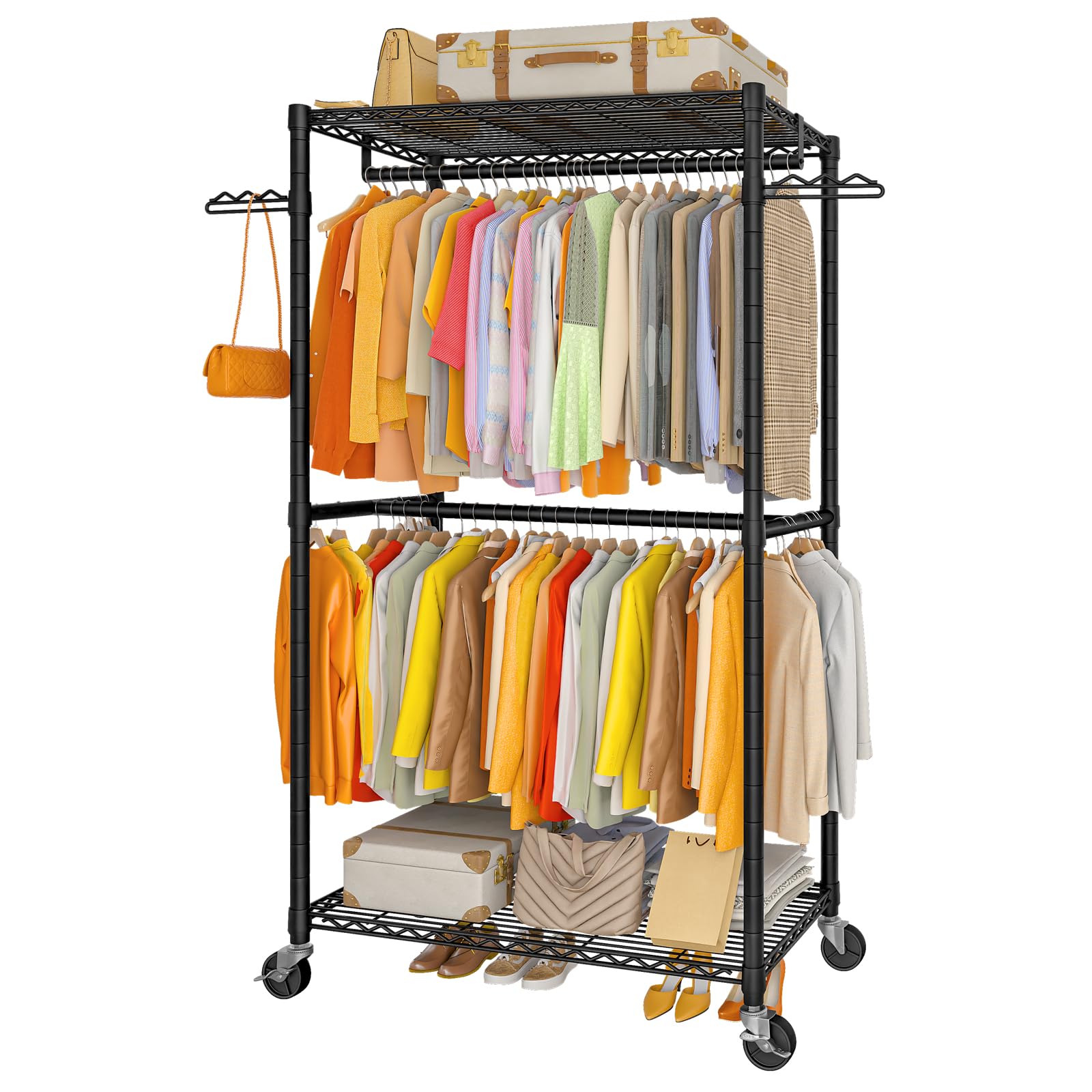 Amazon.com: Wiracks Rolling Clothes Rack for Hanging Clothes Heavy Duty ...