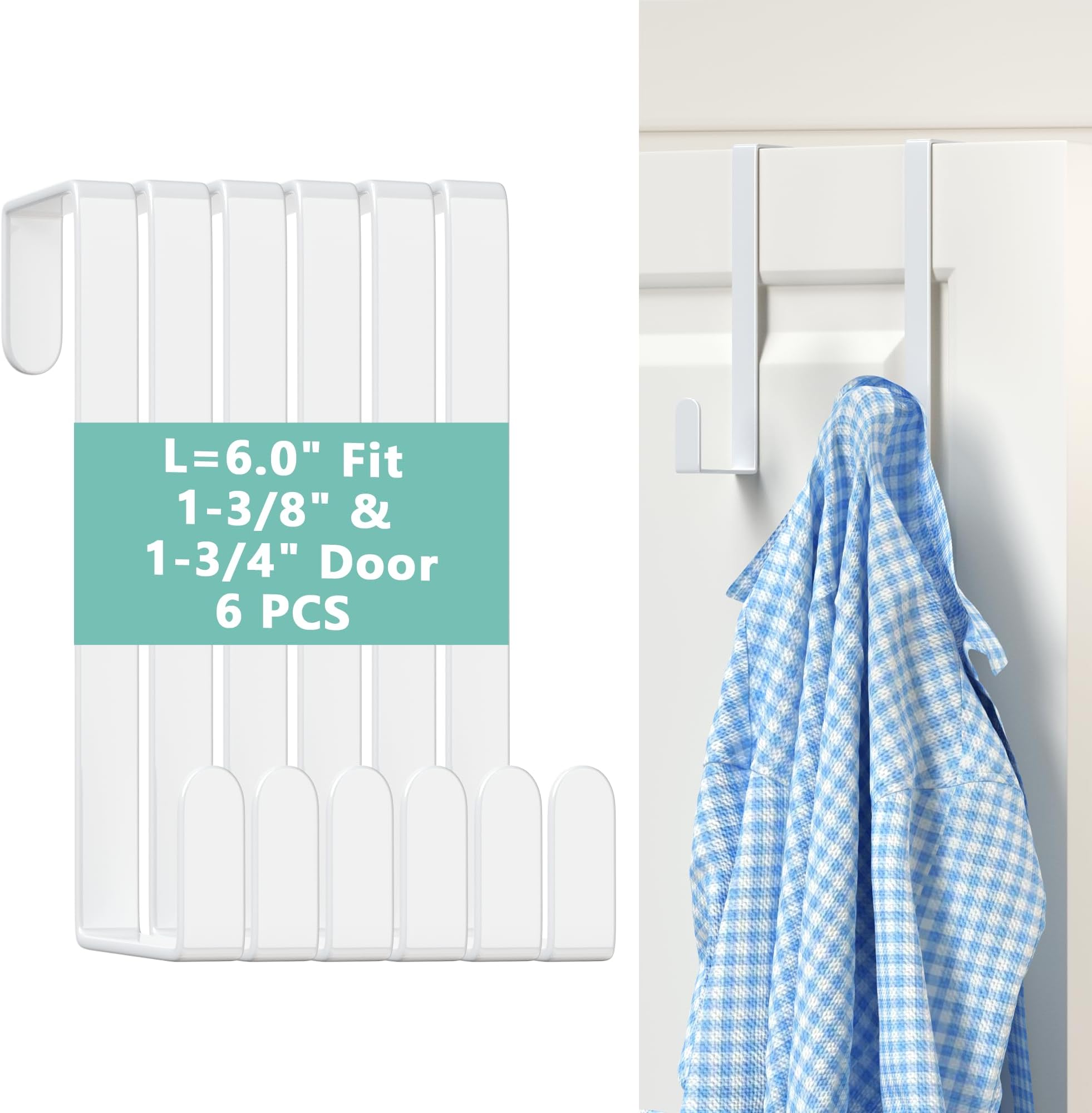 Amazon.com: Updated 6" Over The Door Hooks (6 PCS) Fit Almost All Doors up to 1-3/4", Widen ...