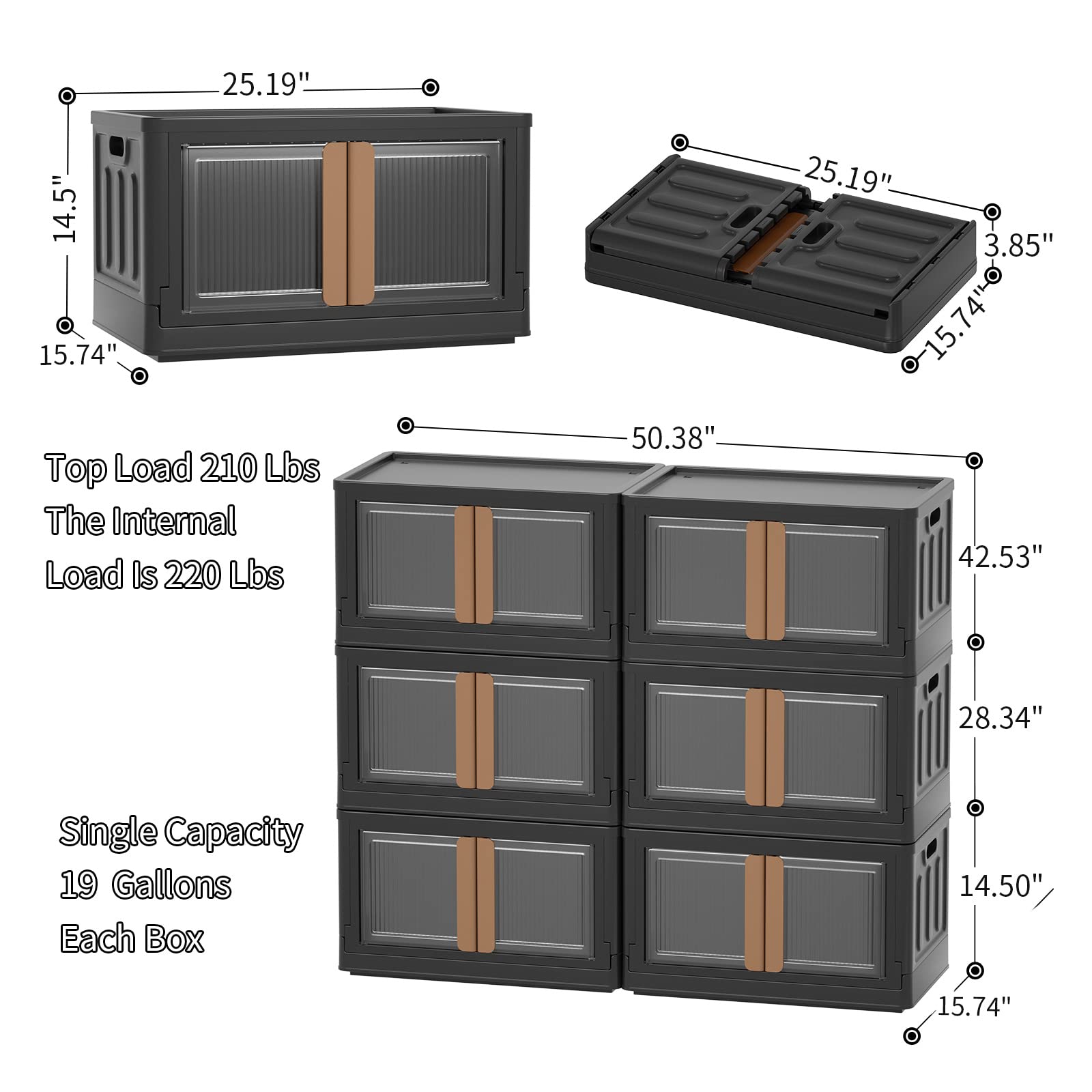 HAIXIN Plastic Storage Bins for Pantry 6 Pack - 100Qt Black Heavy Duty ...