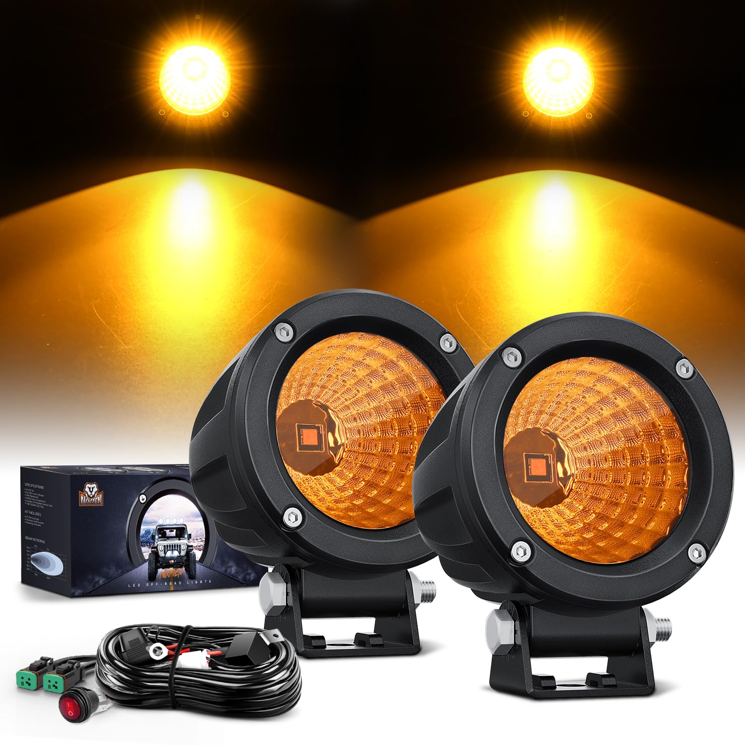 Amazon.com: Nilight Amber Led Light Pods 2PCS 3" Flood Round Led ...