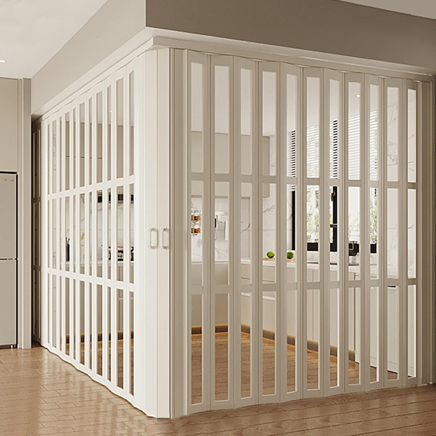 L Shaped Concertina PVC Folding Door, Clear Acrylic Sliding Gate for ...
