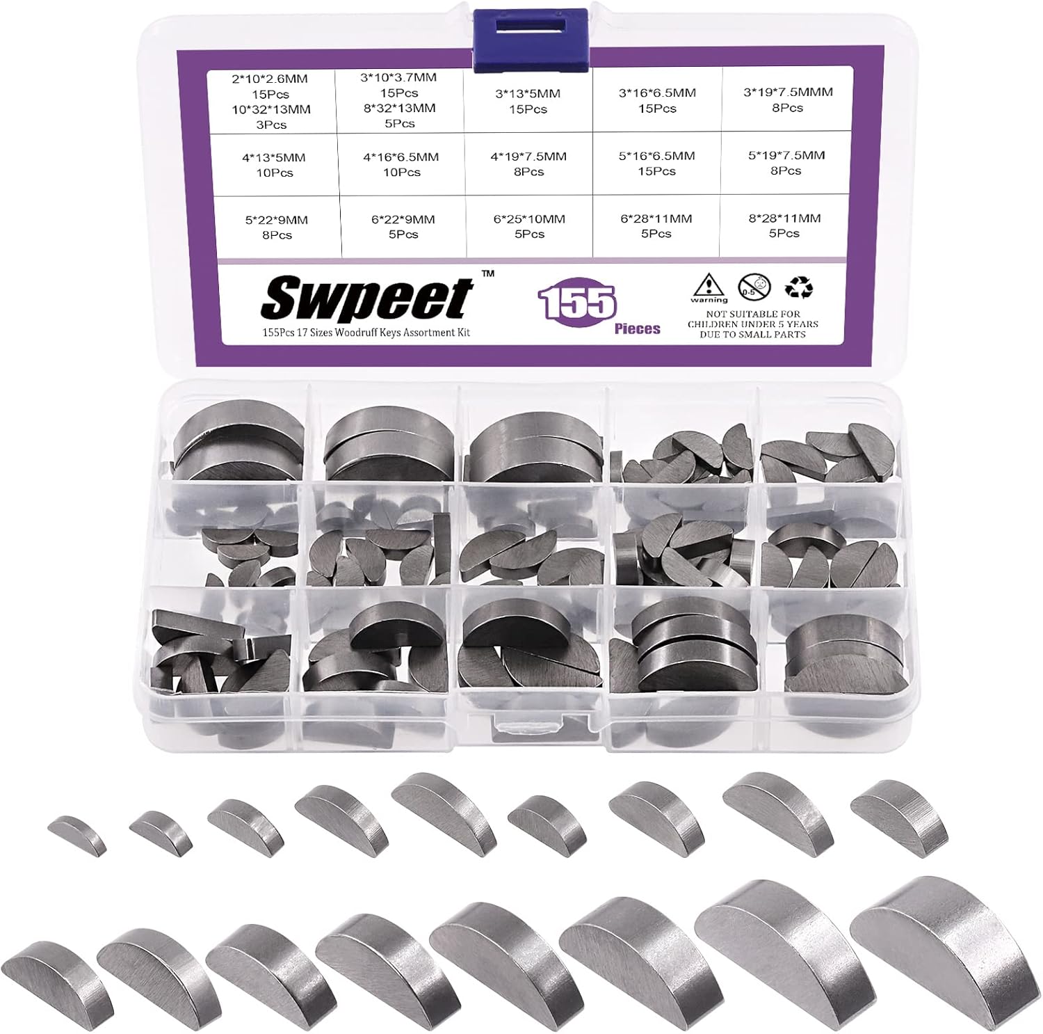 Amazon.com: Swpeet 155Pcs 17 Sizes 2mm 3mm 4mm 5mm 6mm 8mm 10mm 12mm ...