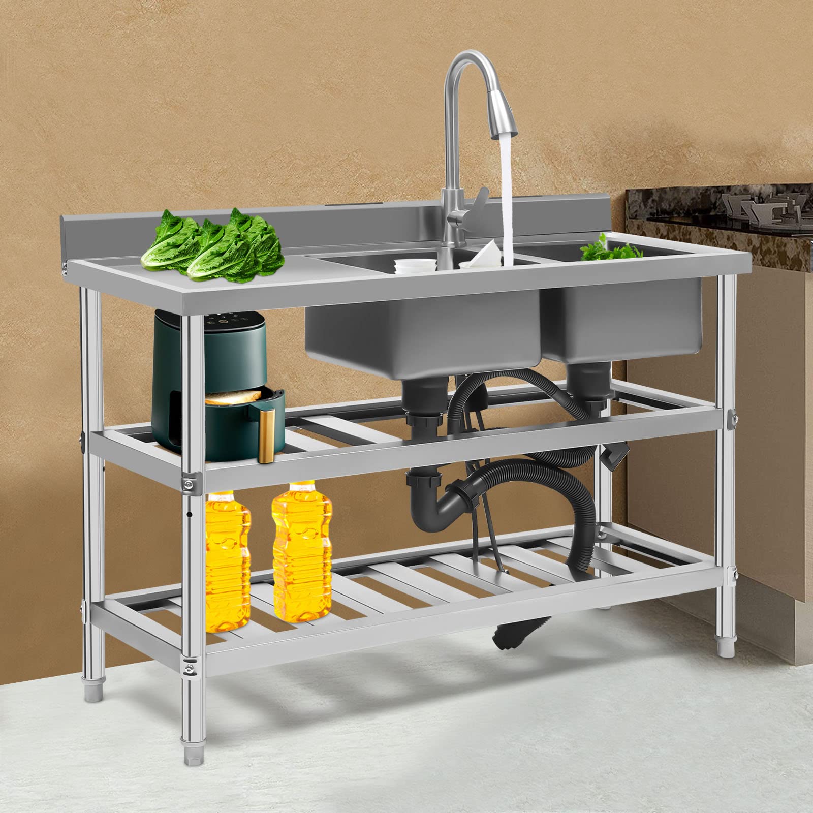 Commercial Restaurant Sink,Stainless Steel Utility Sink Free-standing ...