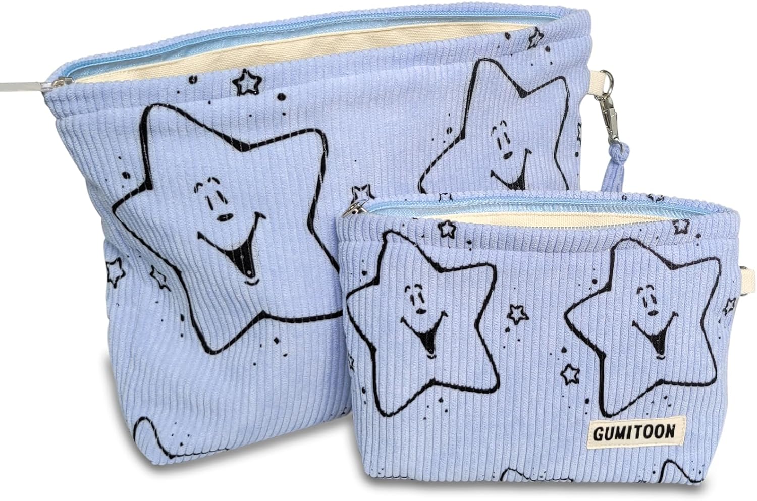 Amazon.com: GUMITOON 2pcs Blue Star Corduroy Makeup Bag for woman ...