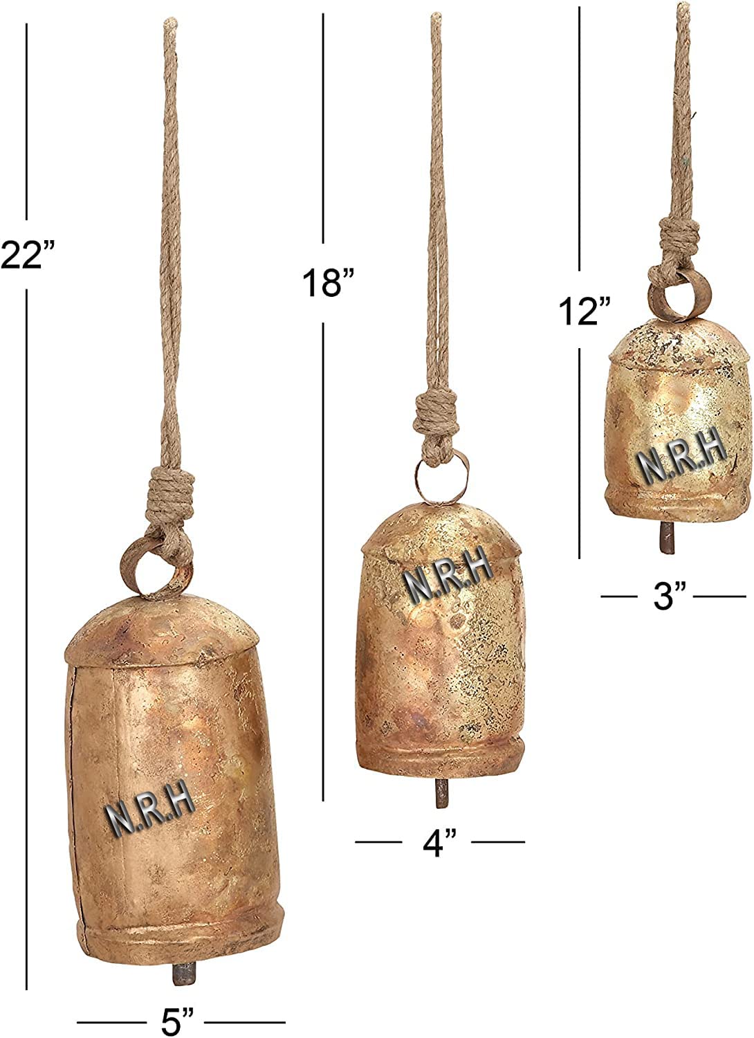 Rustic Metal Cylinder Decorative Gold Cow Bell, Set of 3 – BigaMart