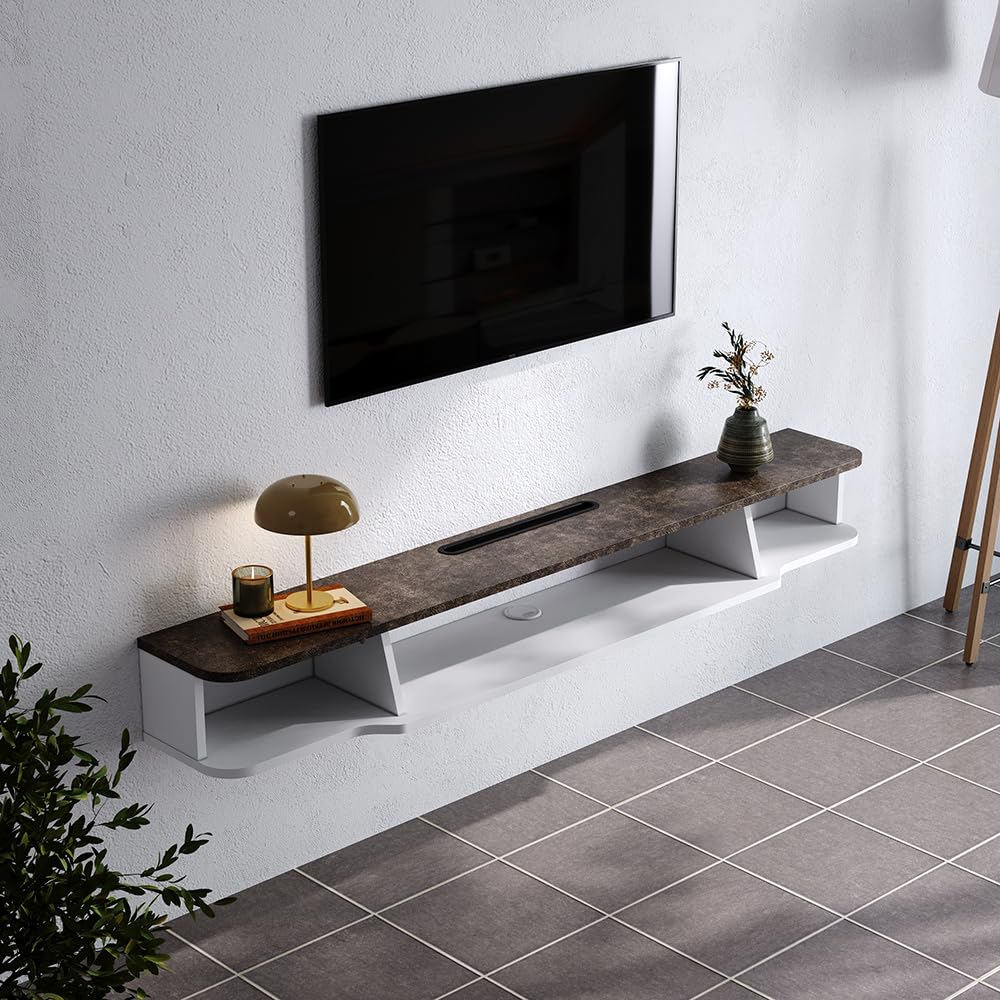 Warmiehomy Floating TV Unit Wall Mounted TV Unit with Router and Cable ...